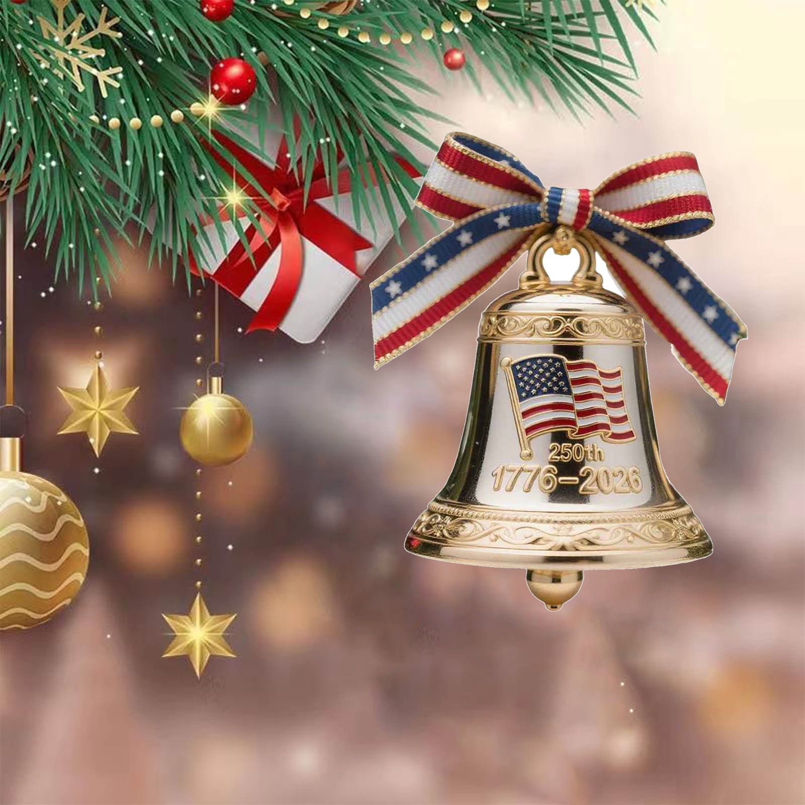 USA 250th Anniversary Patriotic Bell Ornament - Vintage-Inspired Metal ...