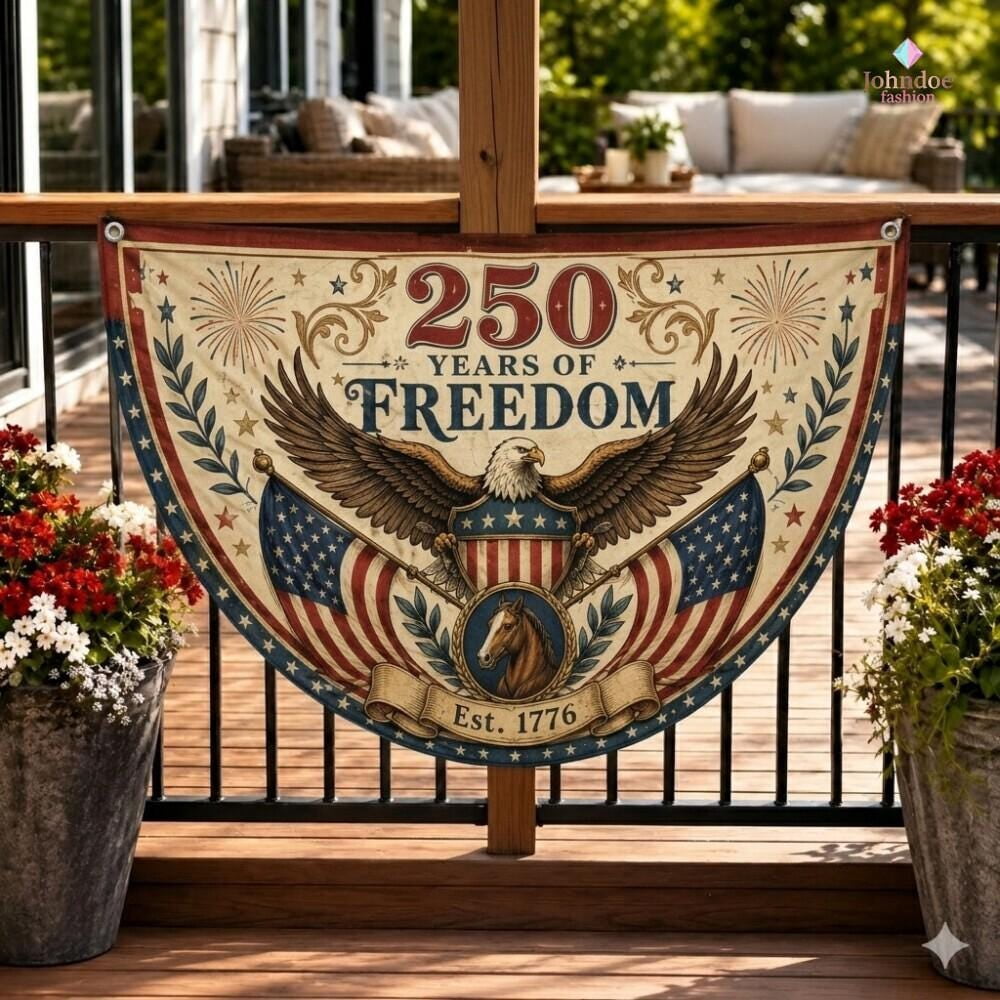 USA 250th Anniversary Semicircle Fence Flag, Semiquincentennial Bunting ...