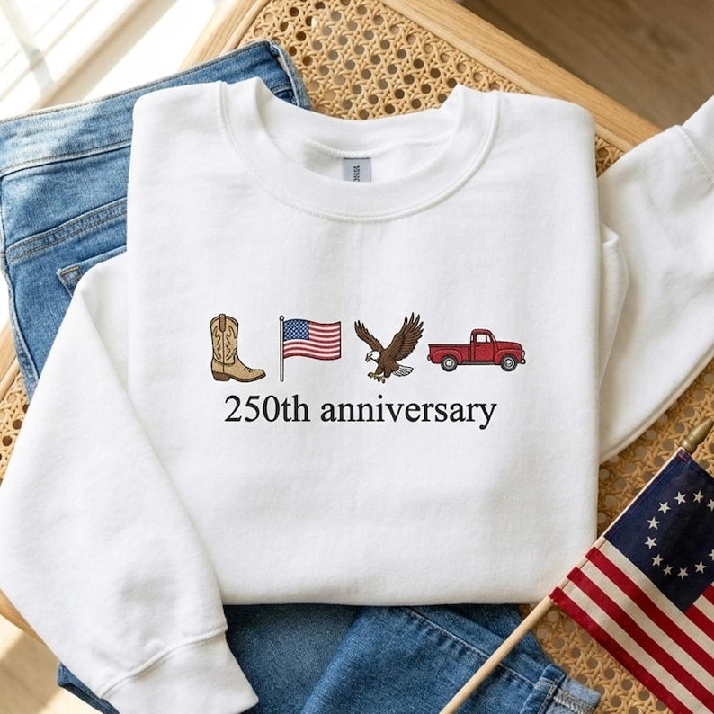 USA 250th Anniversary Sweatshirt, Patriotic American Flag Eagle Truck ...