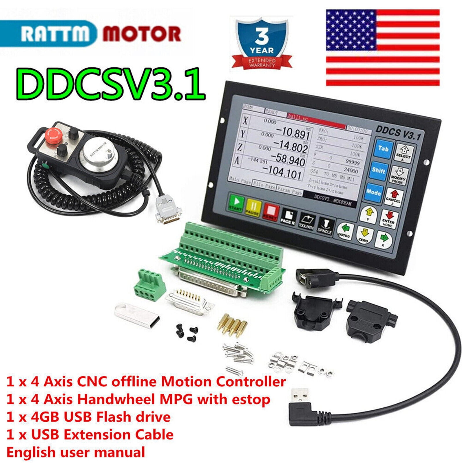「USA」 4 Axis CNC Controller Motion Offline Stand Alone DDCSV3.1 w/ Handwheel MPG - Walmart.com
