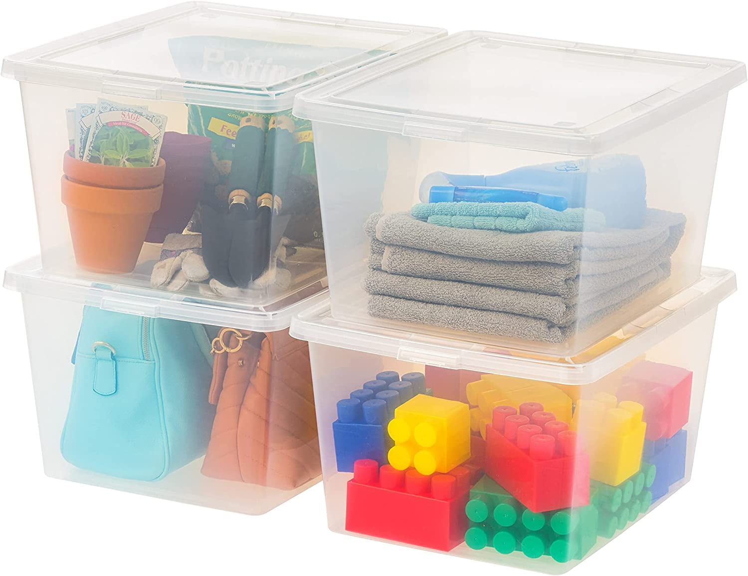 USA 4-Pack Storage Bins with Lids, 25 Quart, Clear Stackable Containers ...