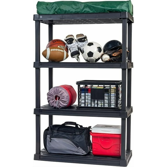 USA 4-Shelf Heavy Duty Plastic Storage Shelves, 600lb Capacity, 56"H x ...