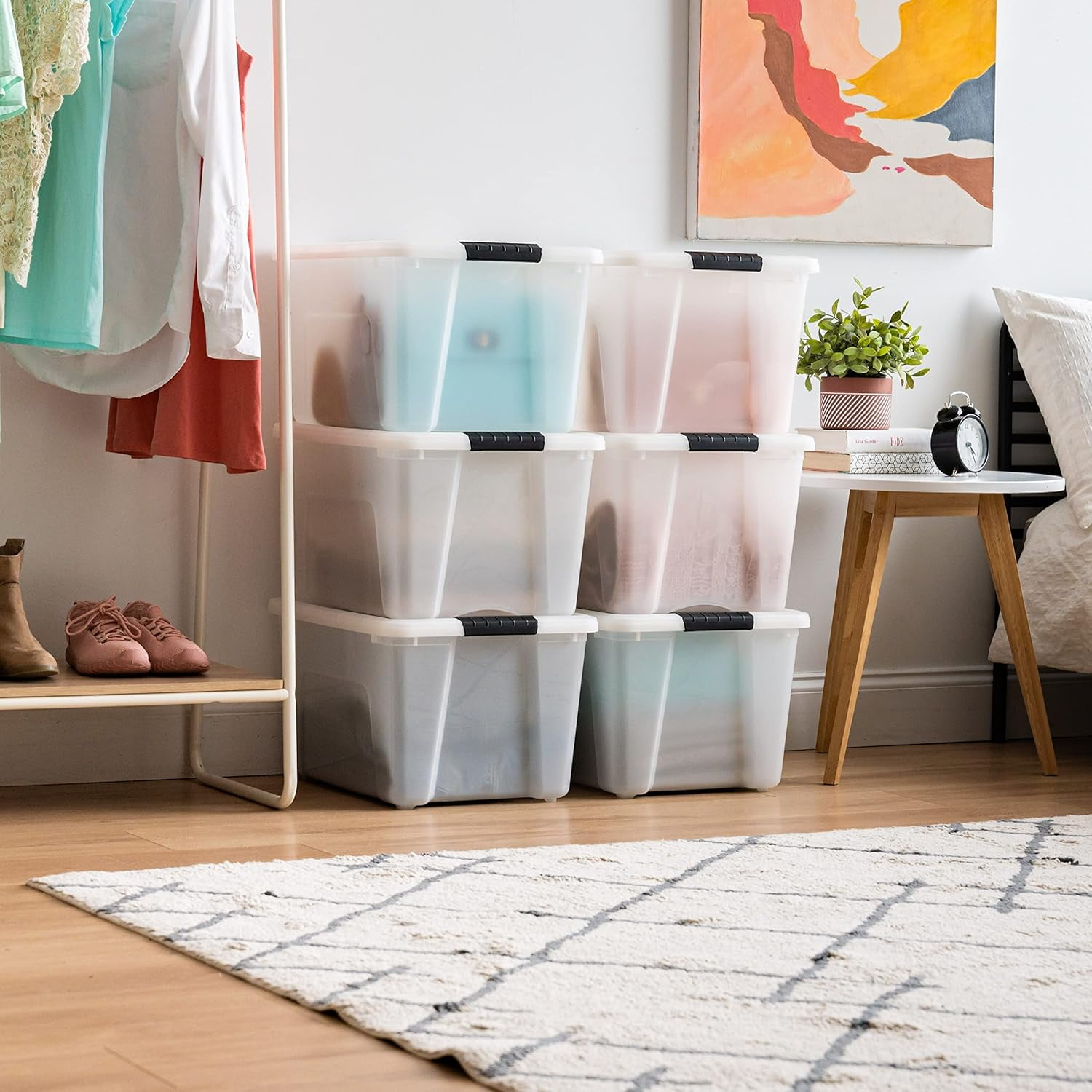 USA 40 Qt Stackable Plastic Storage Bins with Lids, 6 Pack - BPA-Free ...