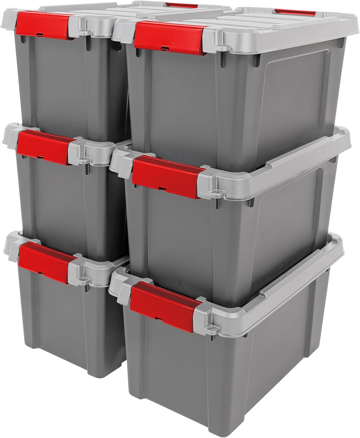 USA 5 Gallon Lockable Storage Totes with Lids, 6 Pack - Gray, Heavy ...