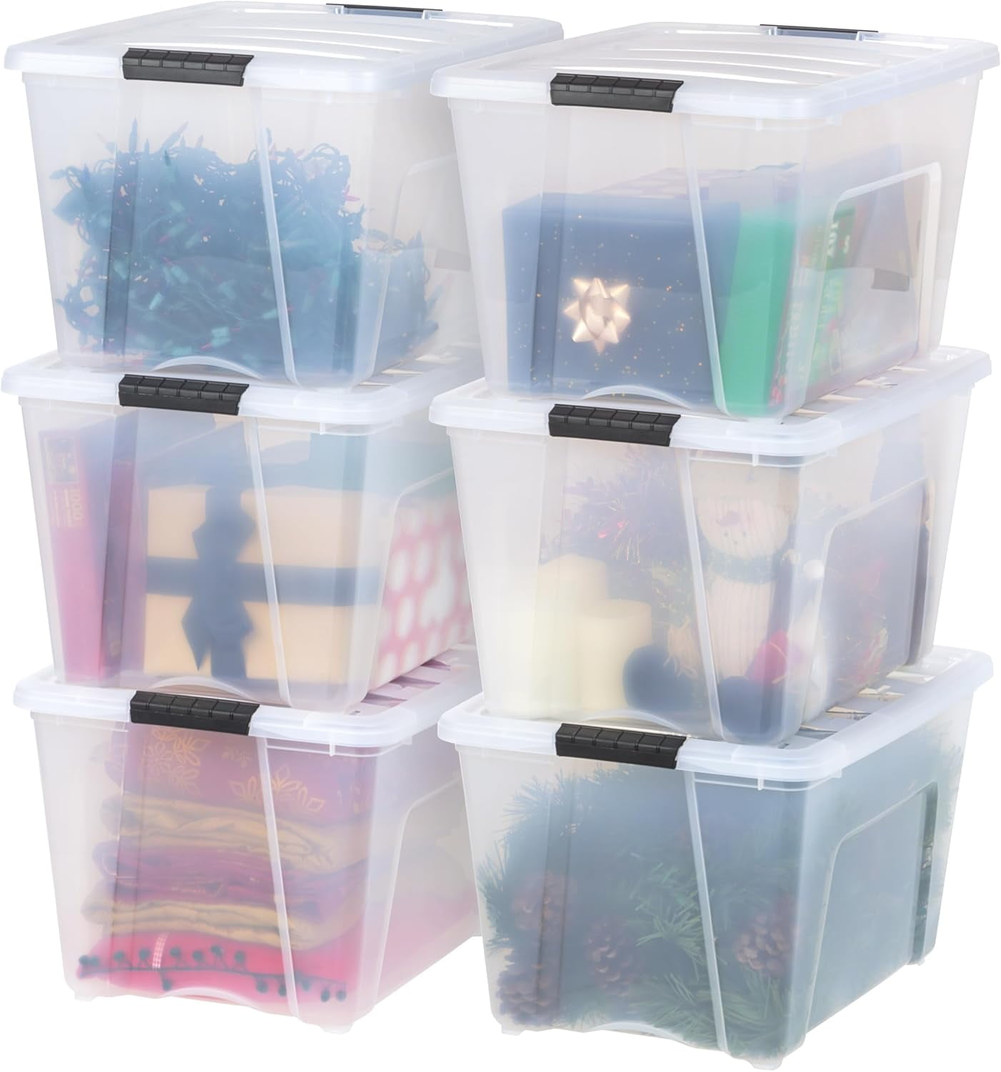 USA 54 Quart Stackable Plastic Storage Bins with Lids and Latching ...