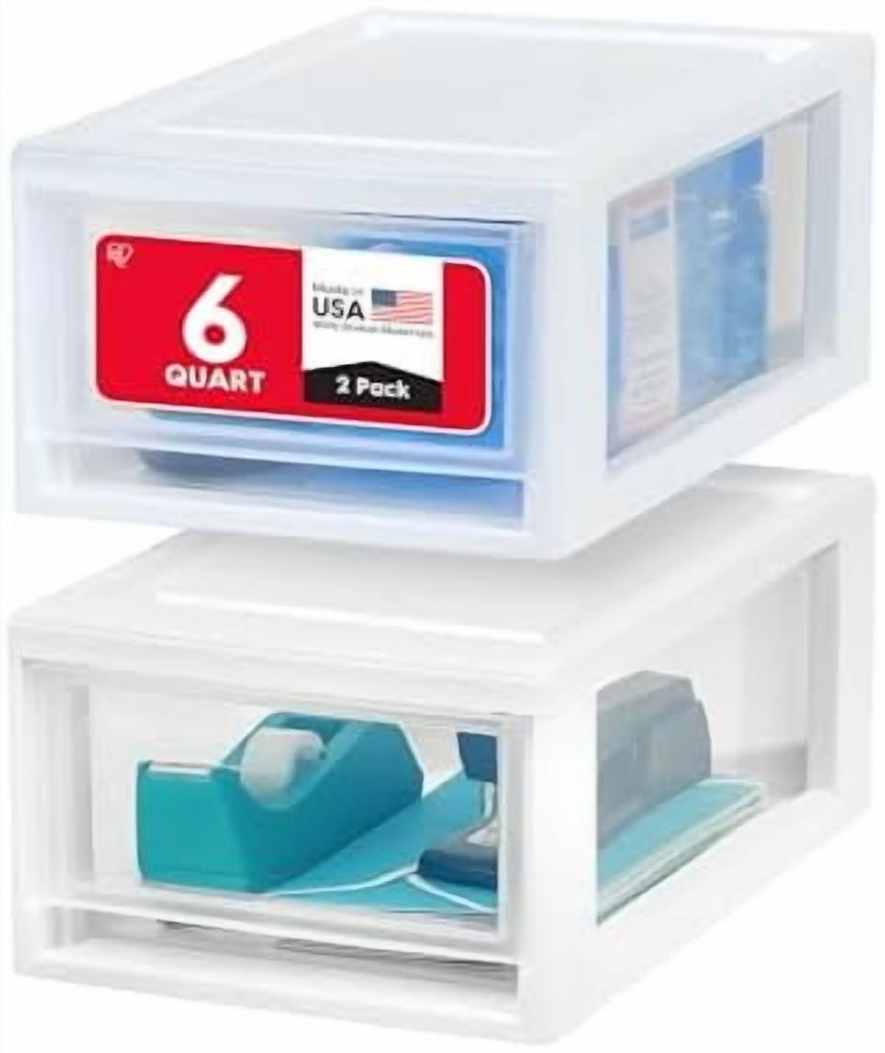 USA 6 Qt. Plastic Drawer Storage Organizer Stacking Drawers, 2-Pack ...