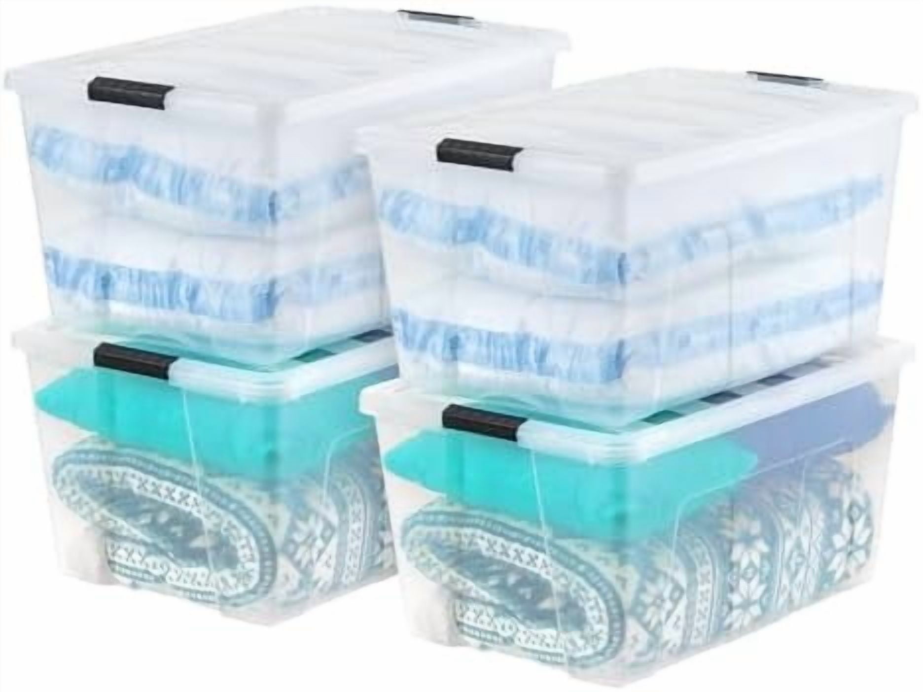 USA 94 Qt Stackable Plastic Storage Bins with Lids, 4 Pack - BPA-Free ...