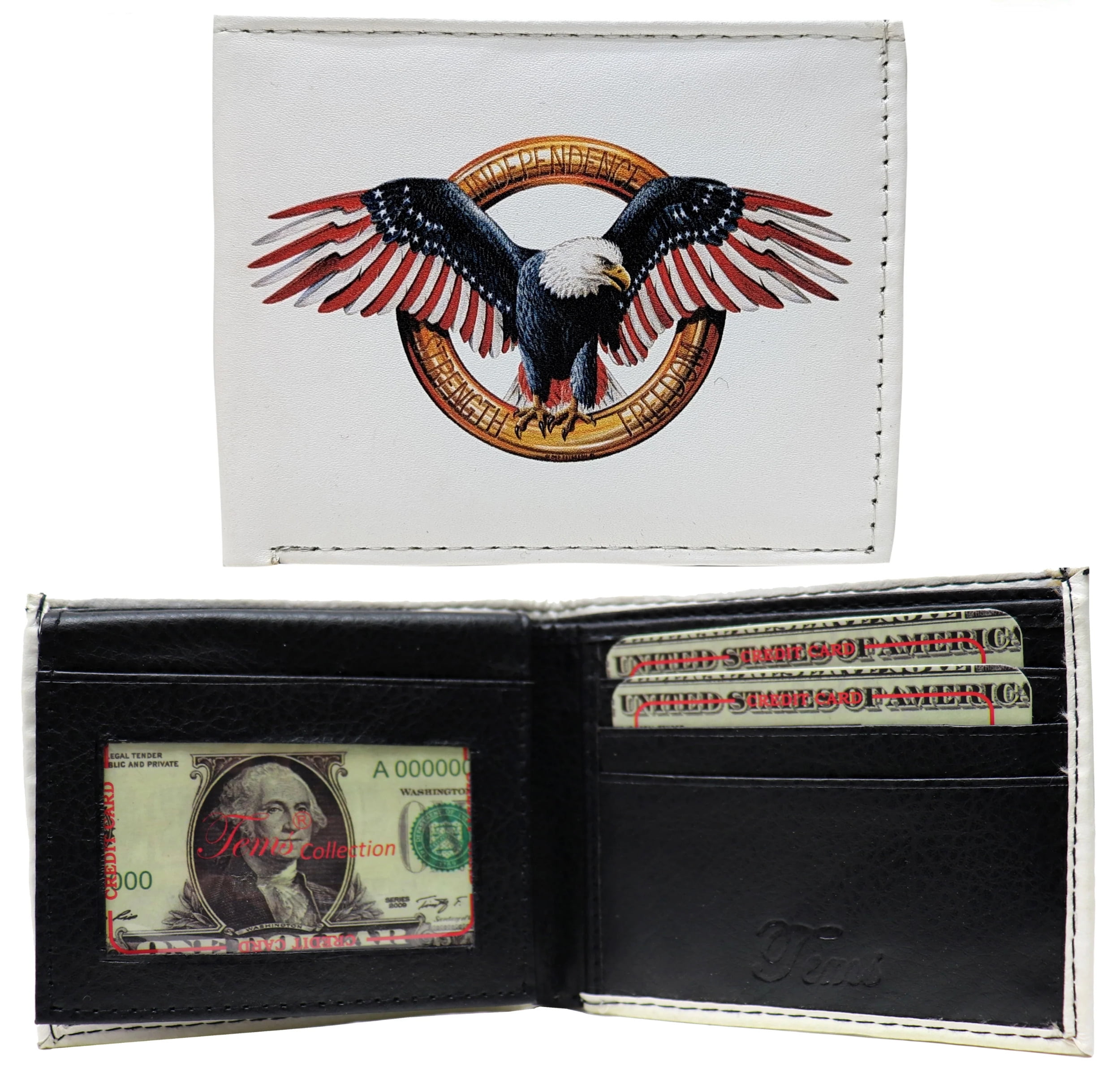 USA America Bald Eagle Independence Leather Bi-Fold Bifold Wallet ...