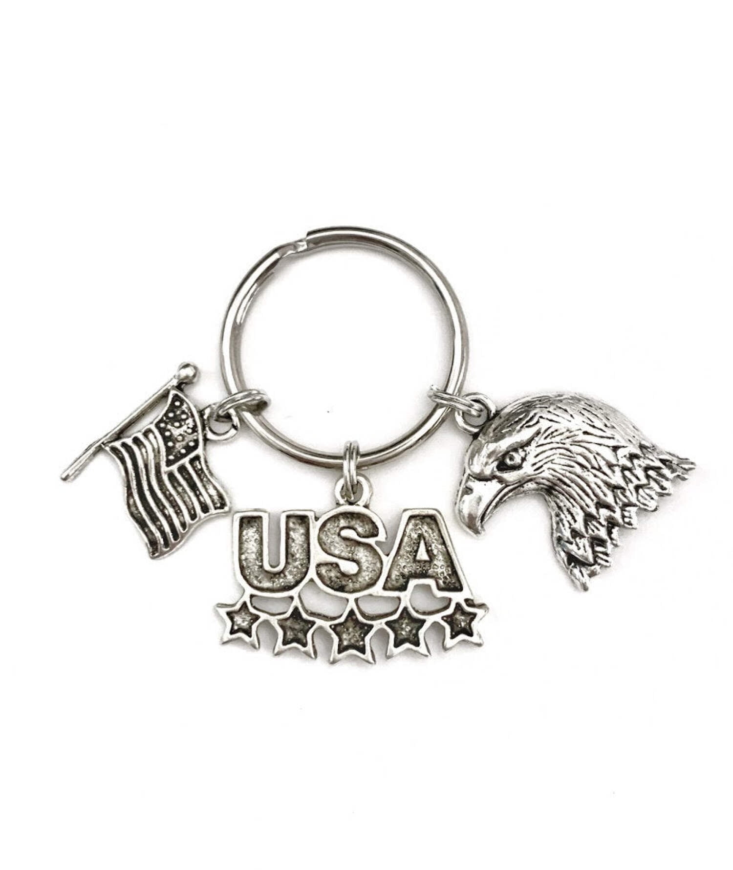 USA America themed keychain. Includes Bald Eagle, American Flag, and ...