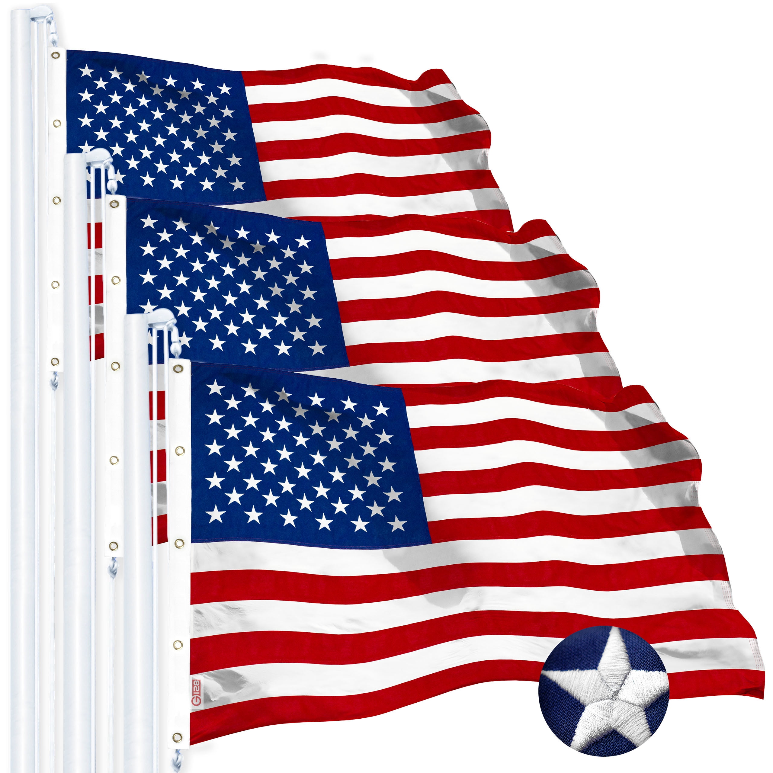 USA American Flag 10x15FT 3-Pack Embroidered Spun Polyester By G128 ...