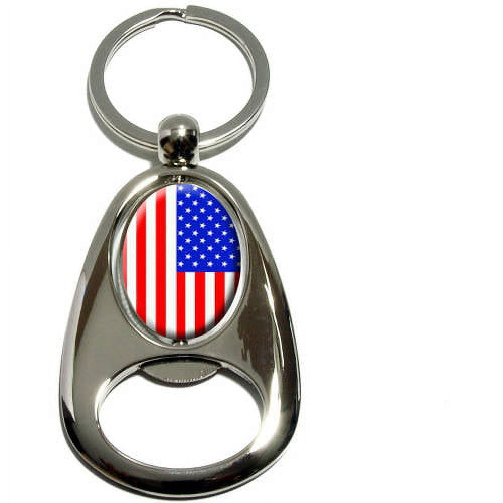 USA American Flag, Chrome Plated Metal Spinning Oval Design Bottle ...