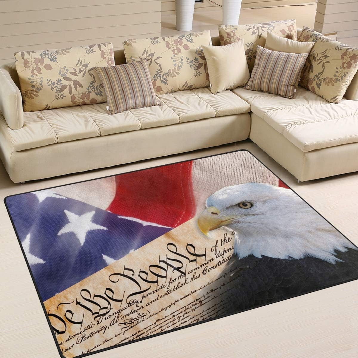 USA American Flag Patriotic Bald Eagle Area Rug, 63x48 inch Soft Large ...