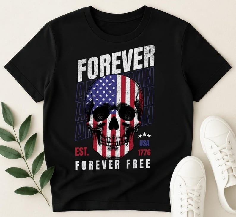 USA American Flag Skull Art, 1776 Freedom Shirt Sublimation - Walmart.com