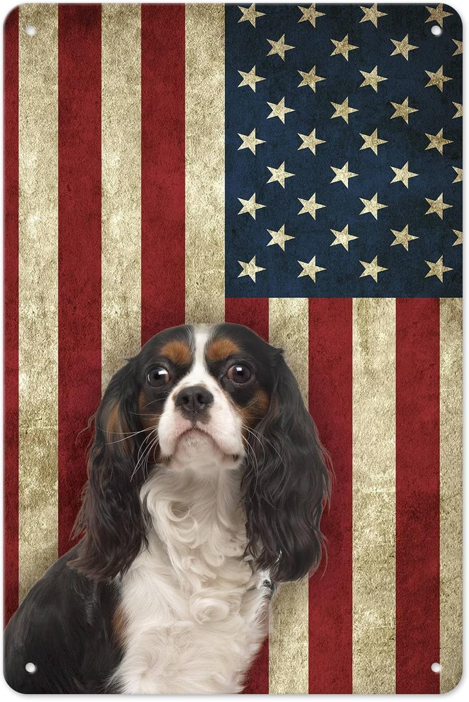 USA American Flag Tin Sign Cavalier King Charles Spaniel Dog Wall Decor ...