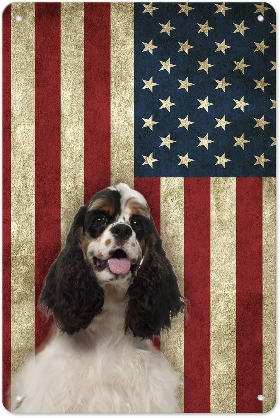 USA American Flag Tin Sign Cocker Dog Wall Decor Art Rustic Metal Tin ...