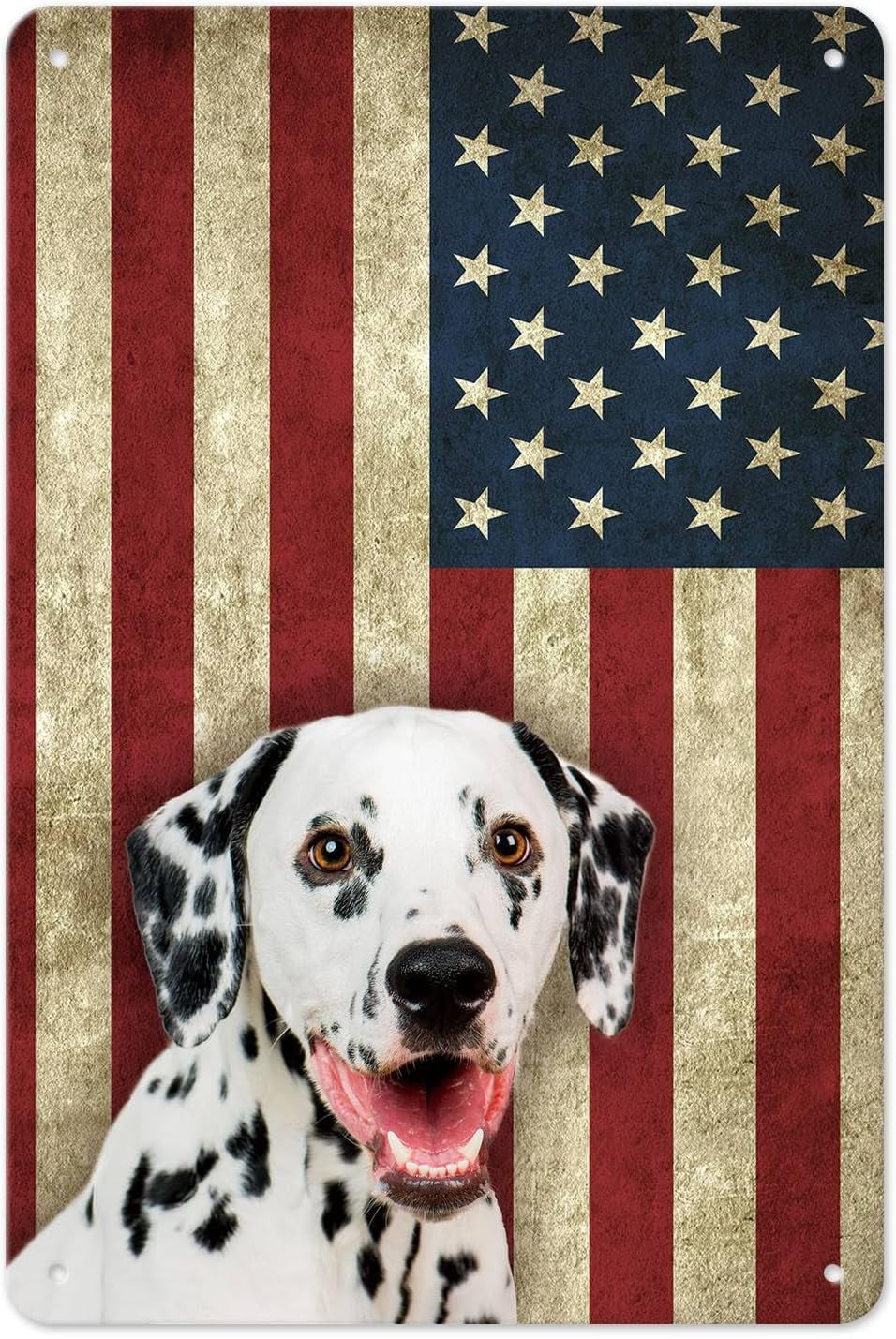 USA American Flag Tin Sign Dalmatian Dog Wall Decor Art Rustic Vintage ...