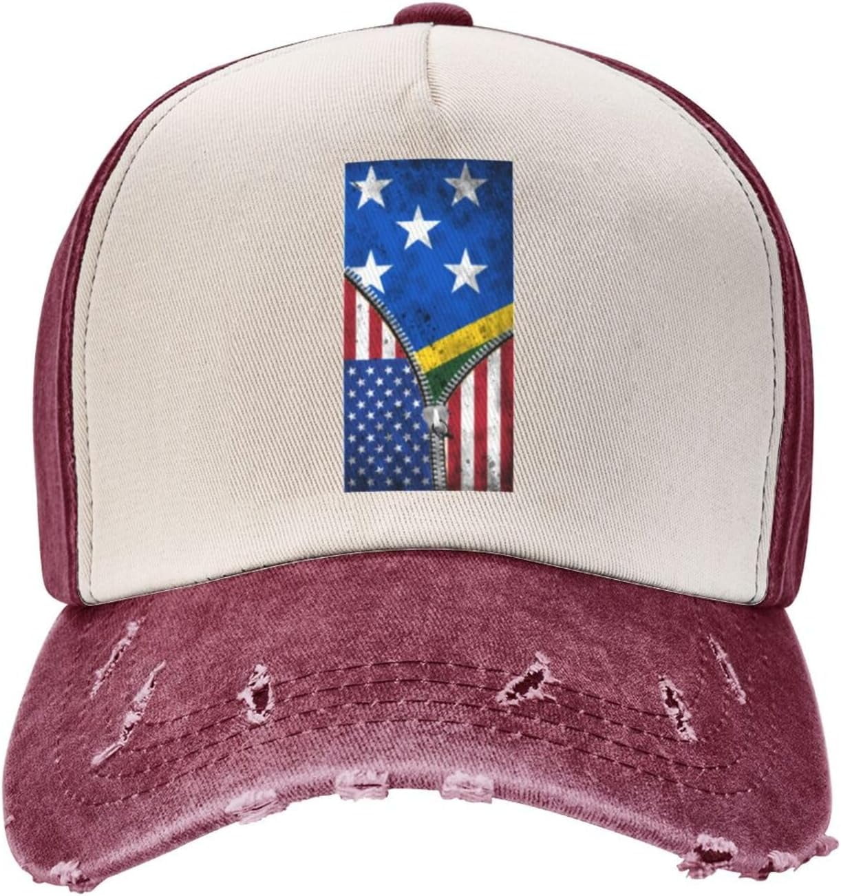 USA American Flag and Solomon Islander Flag Vintage Denim Dad Hat ...