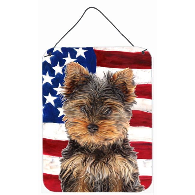 USA American Flag with Yorkie Puppy & Yorkshire Terrier Aluminium Metal ...