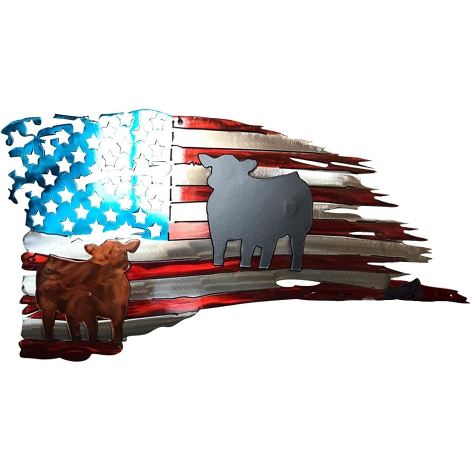 USA American Tattered Waving Flag Metal Wall Decor Man Cave Bar United ...