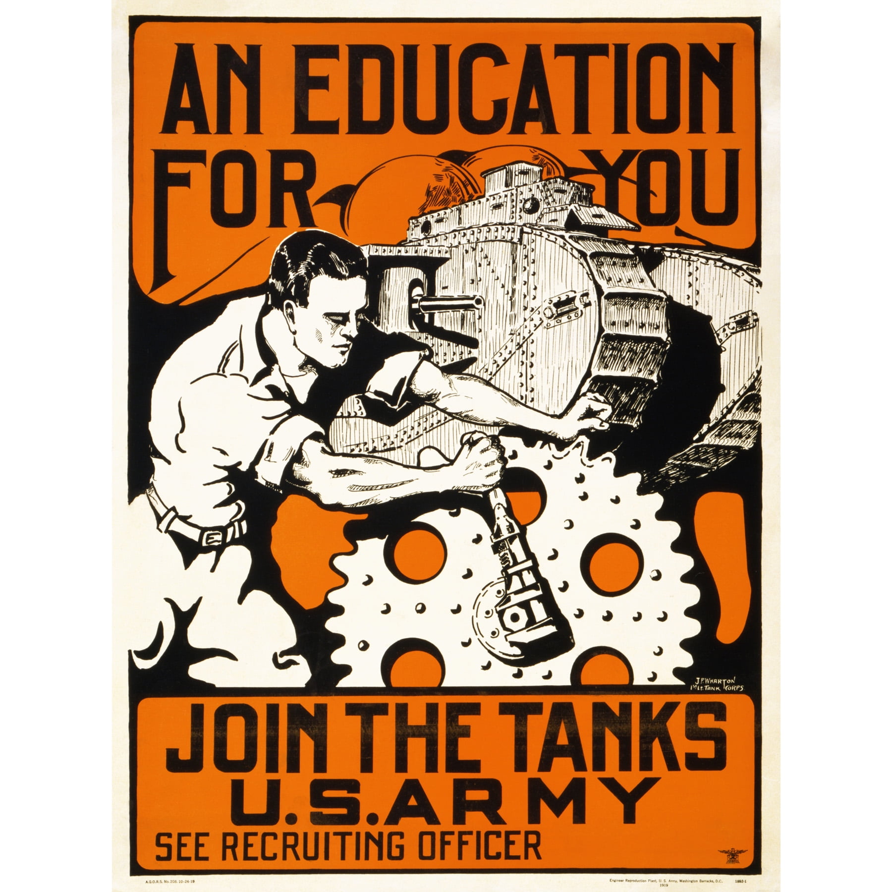USA Army Tank Recruitment Advert 1919 Education Extra Large XL Wall Art ...