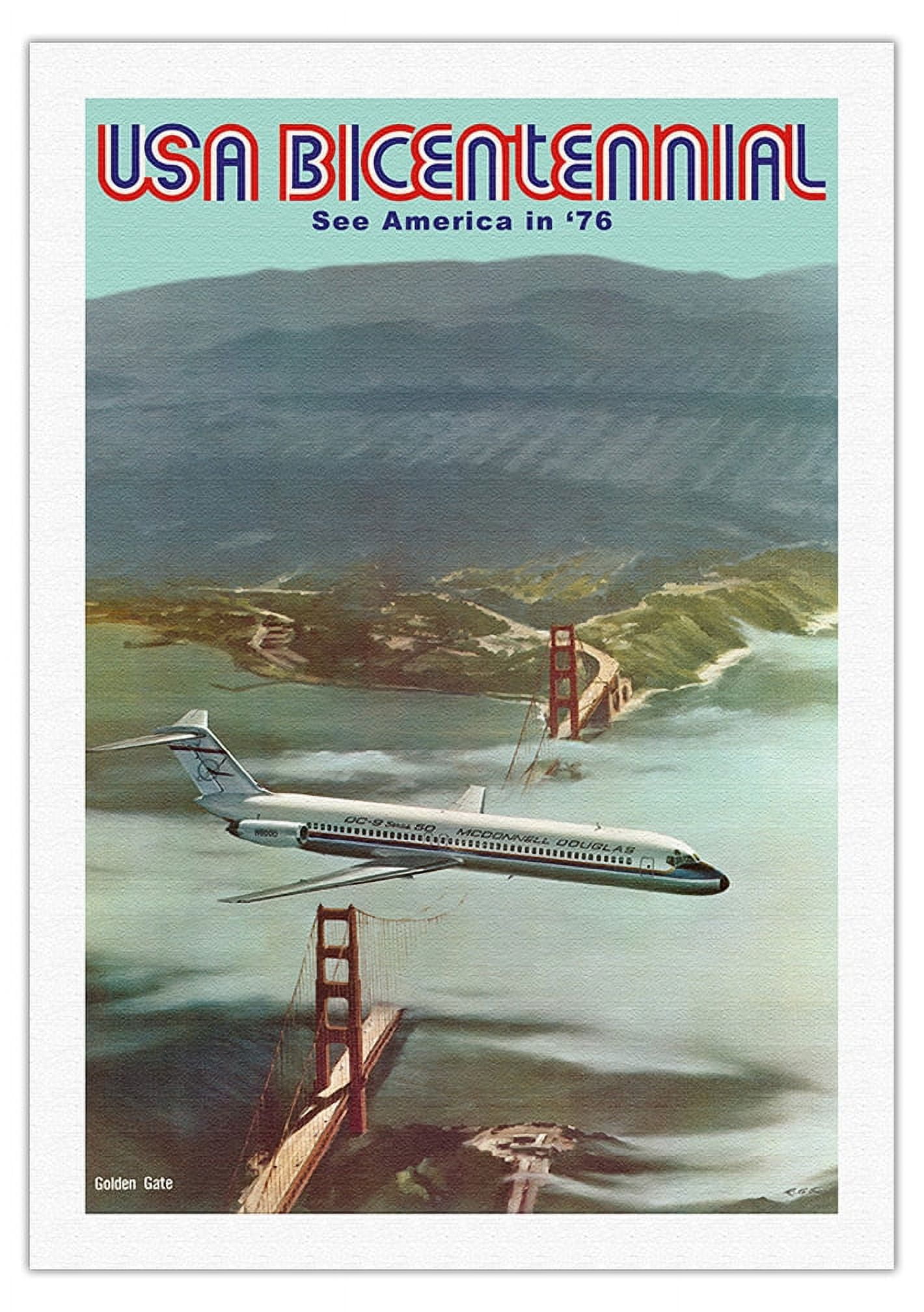 USA Bicentennial - Golden Gate Bridge - See America in ‘76 - McDonnell Douglas DC-9 - Vintage ...