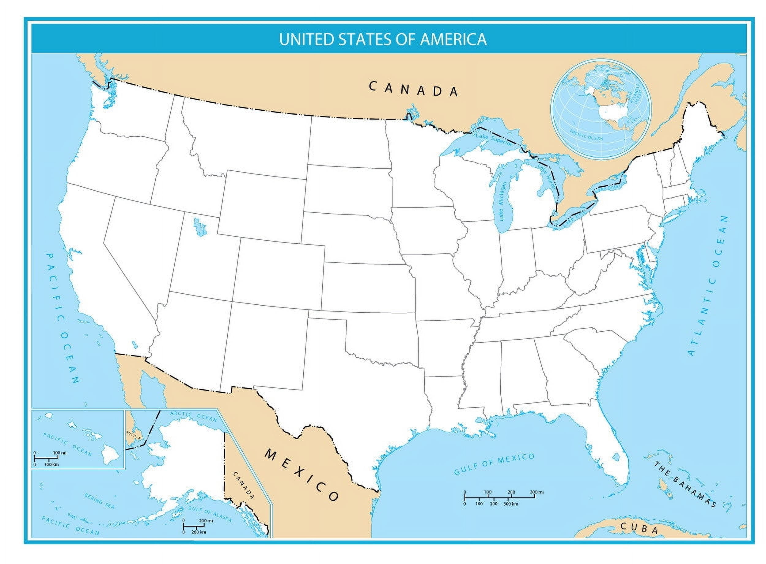 USA Blank Unlabelled Map GLOSSY POSTER PICTURE PHOTO PRINT BANNER ...