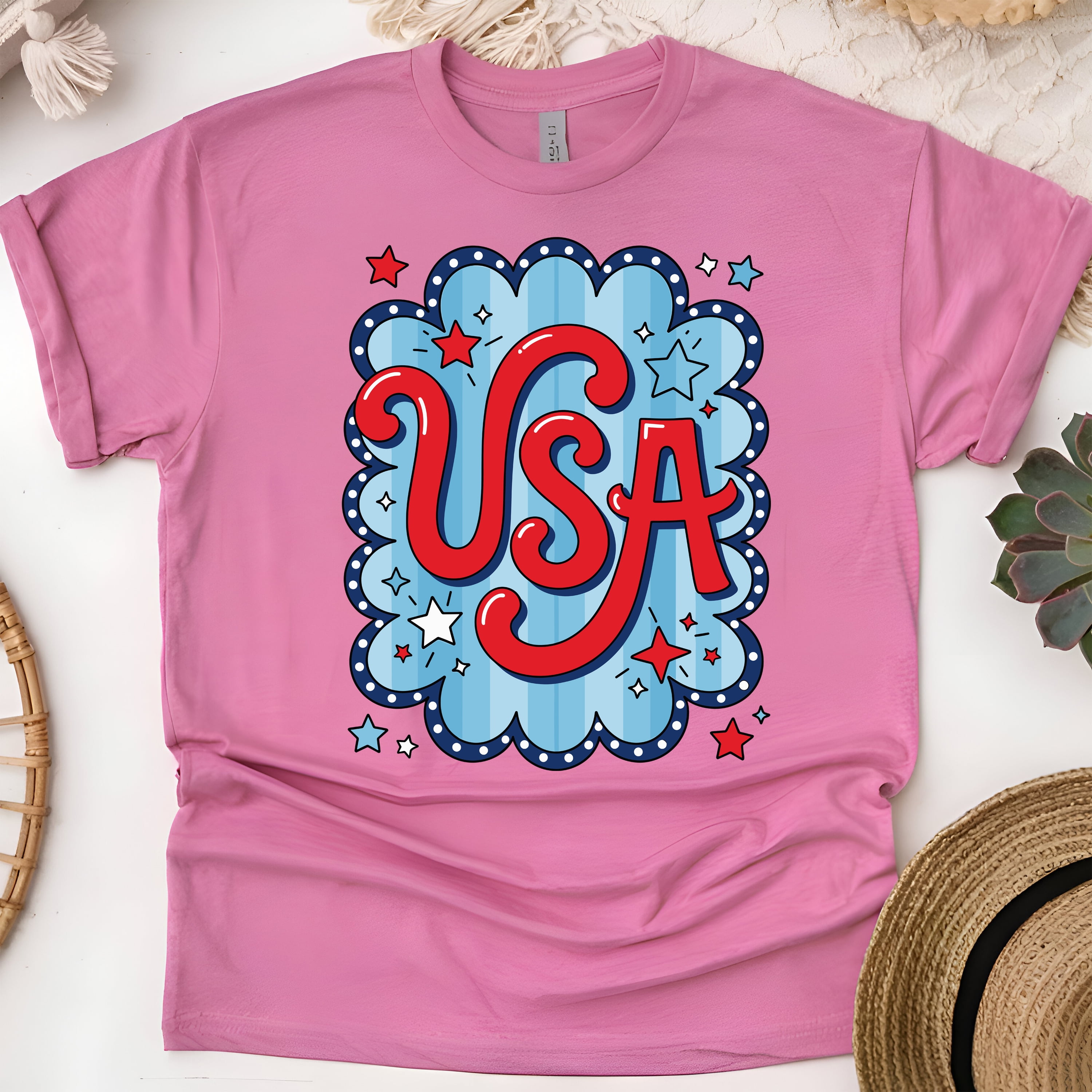 USA Bold Lettering Shirt – Patriotic Red White Blue Stars Tee ...