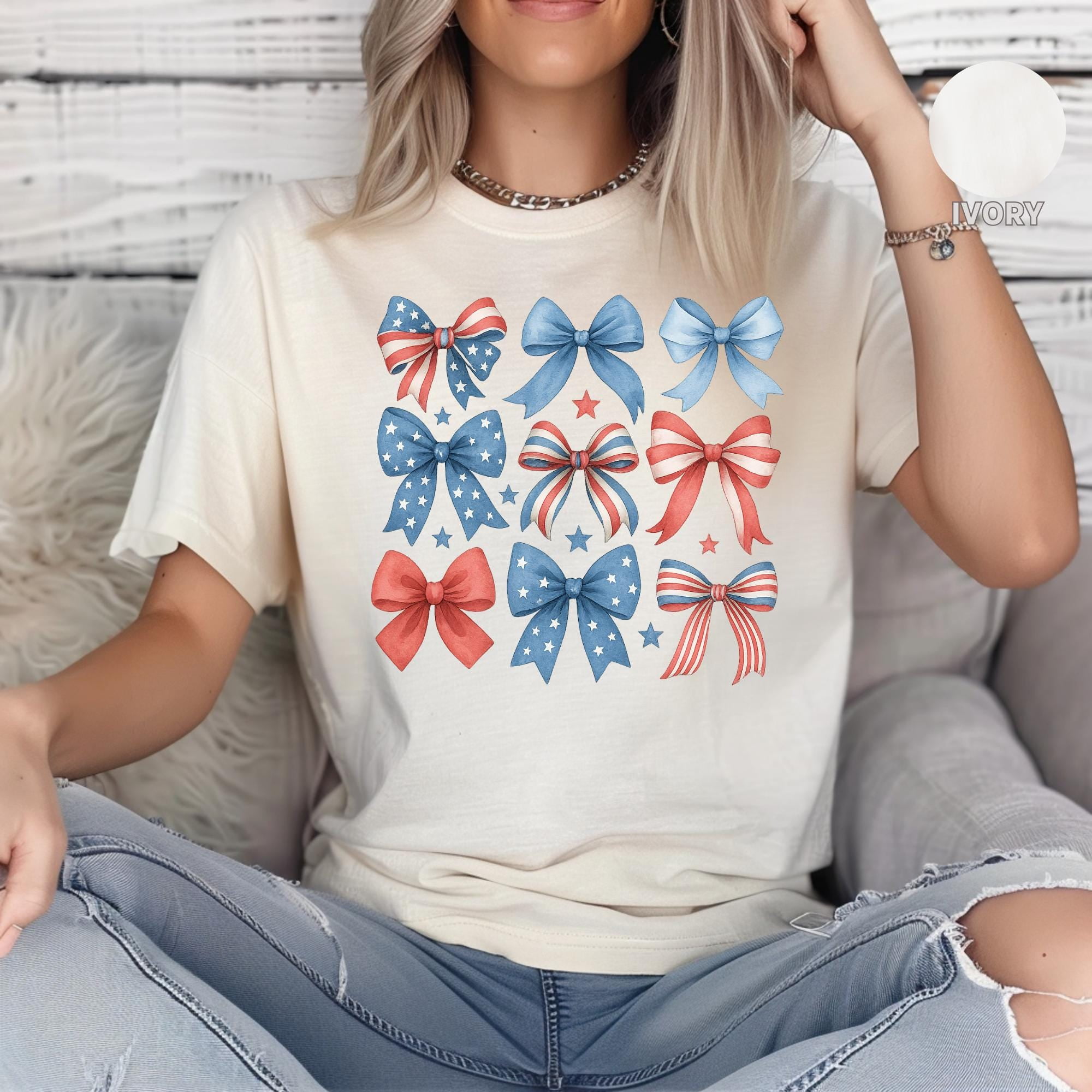 USA Bow Shirt Coquette America Bow for July 4th Memorial Day Patriotic ...