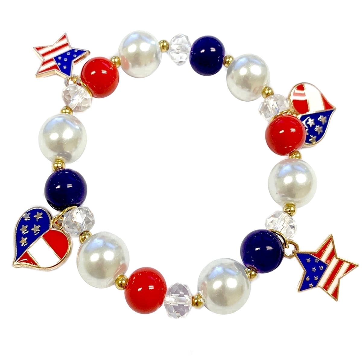 USA Bracelet, Red White Blue Americana Beaded Charm Bracelet, 4th of ...