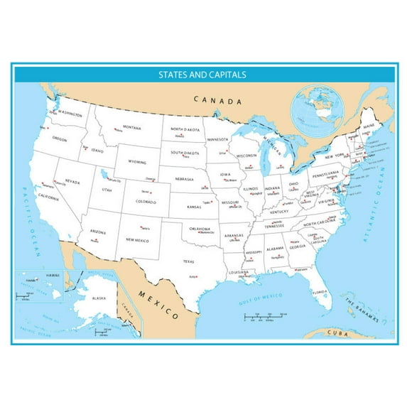 USA Capitals State Capital Map GLOSSY POSTER PICTURE PHOTO PRINT BANNER ...