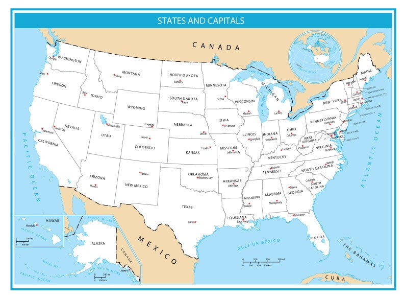 USA Capitals State Capital Map GLOSSY POSTER PICTURE PHOTO PRINT BANNER ...