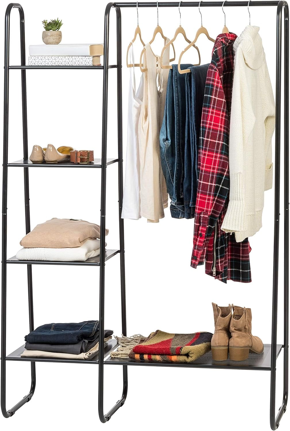 USA Clothes Rack with 4 Metal Shelves, Freestanding Clothing Racks for ...
