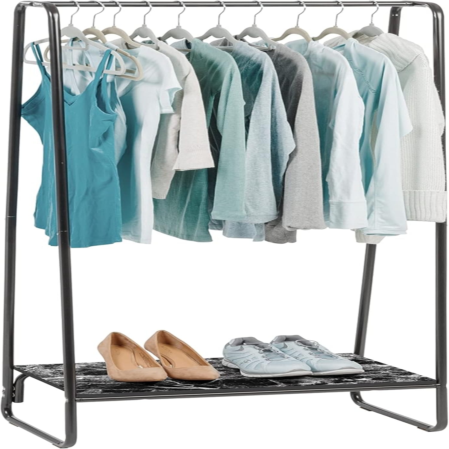 USA Clothes Rack for Hanging Clothes with 4 Wood Shelves Freestanding ...