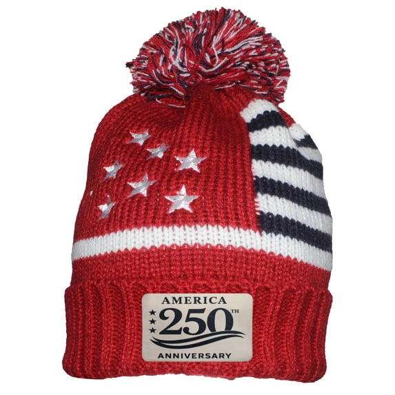 USA Cuffed Pom Beanie W/Laser Engraved America 250th Anniversary Design ...