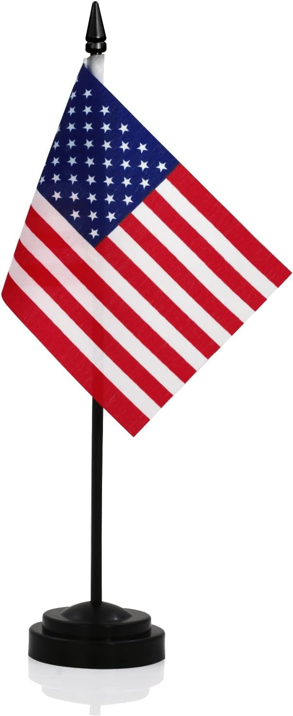 USA Deluxe Desk Flag Set - 6 x 4 inch Miniature American US Desktop ...