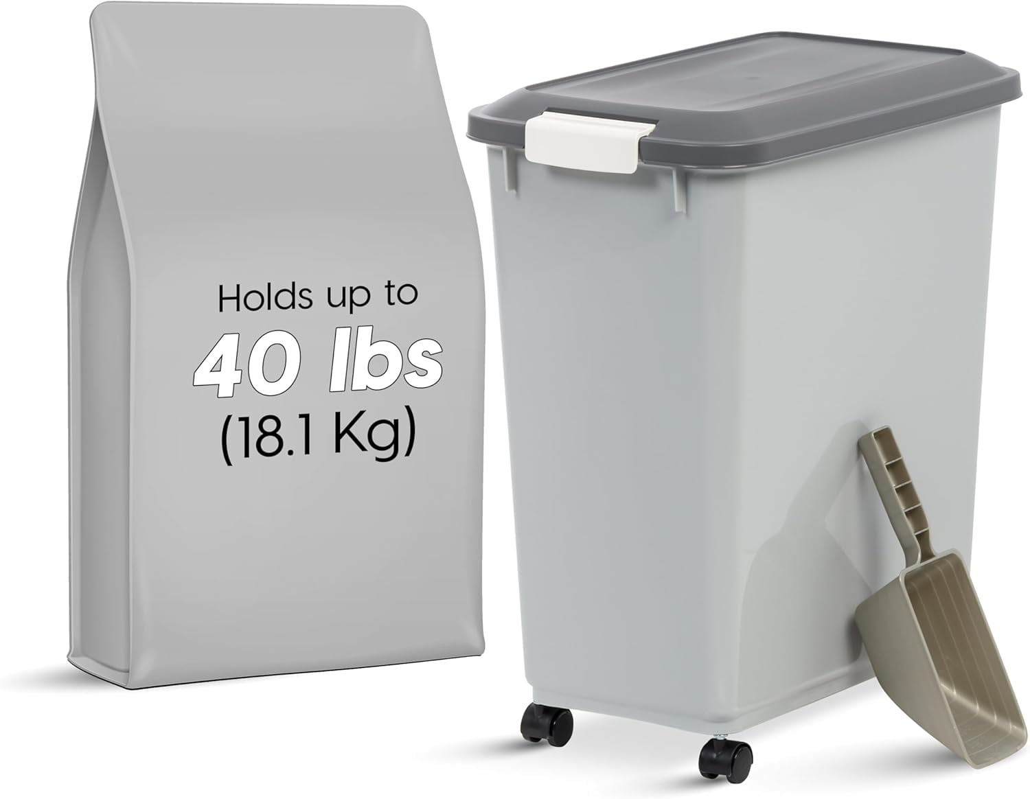 USA Dog Food Storage Container with Wheels, Airtight Lid, 2-Cup Scoop ...