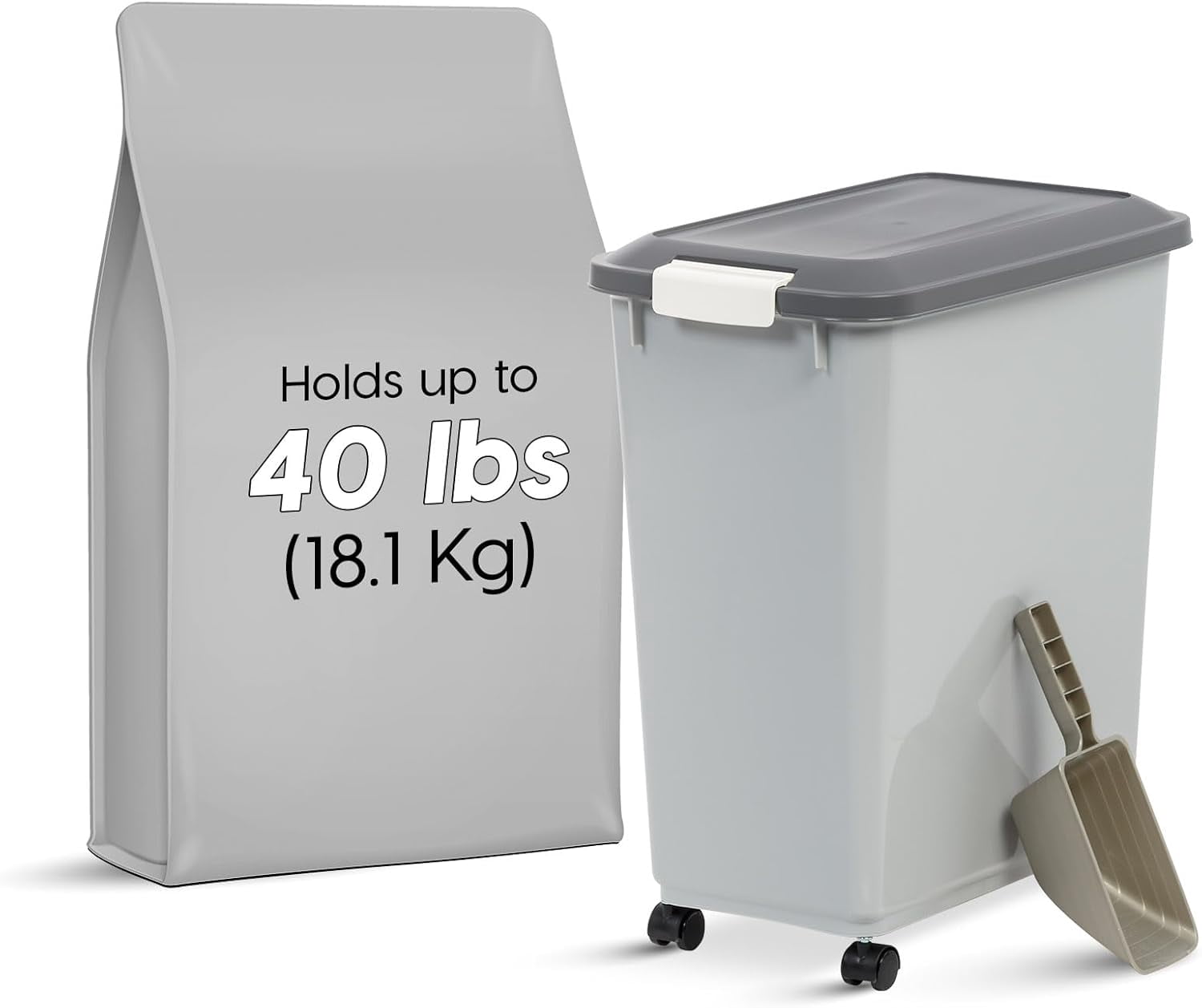 USA Dog Food Storage Container with Wheels, Airtight Lid, 2-Cup Scoop ...