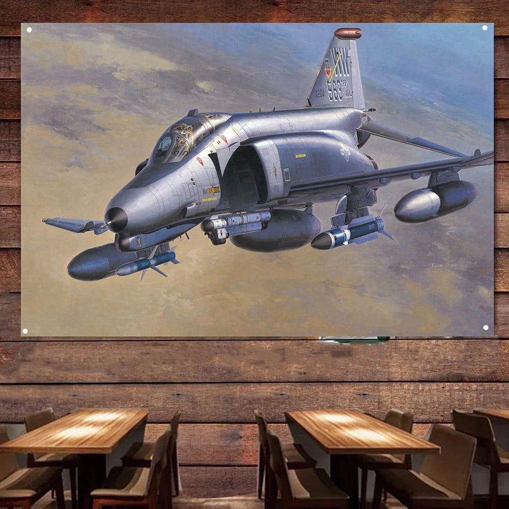 USA F-4G Phantom II Fighter Jet Banner Wall Art Canvas Banner ...