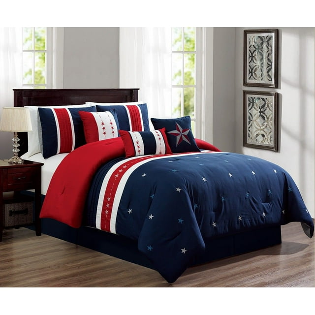 Luxurious 8-Piece USA Flag Comforter Set, Queen Size, Red White & Blue ...