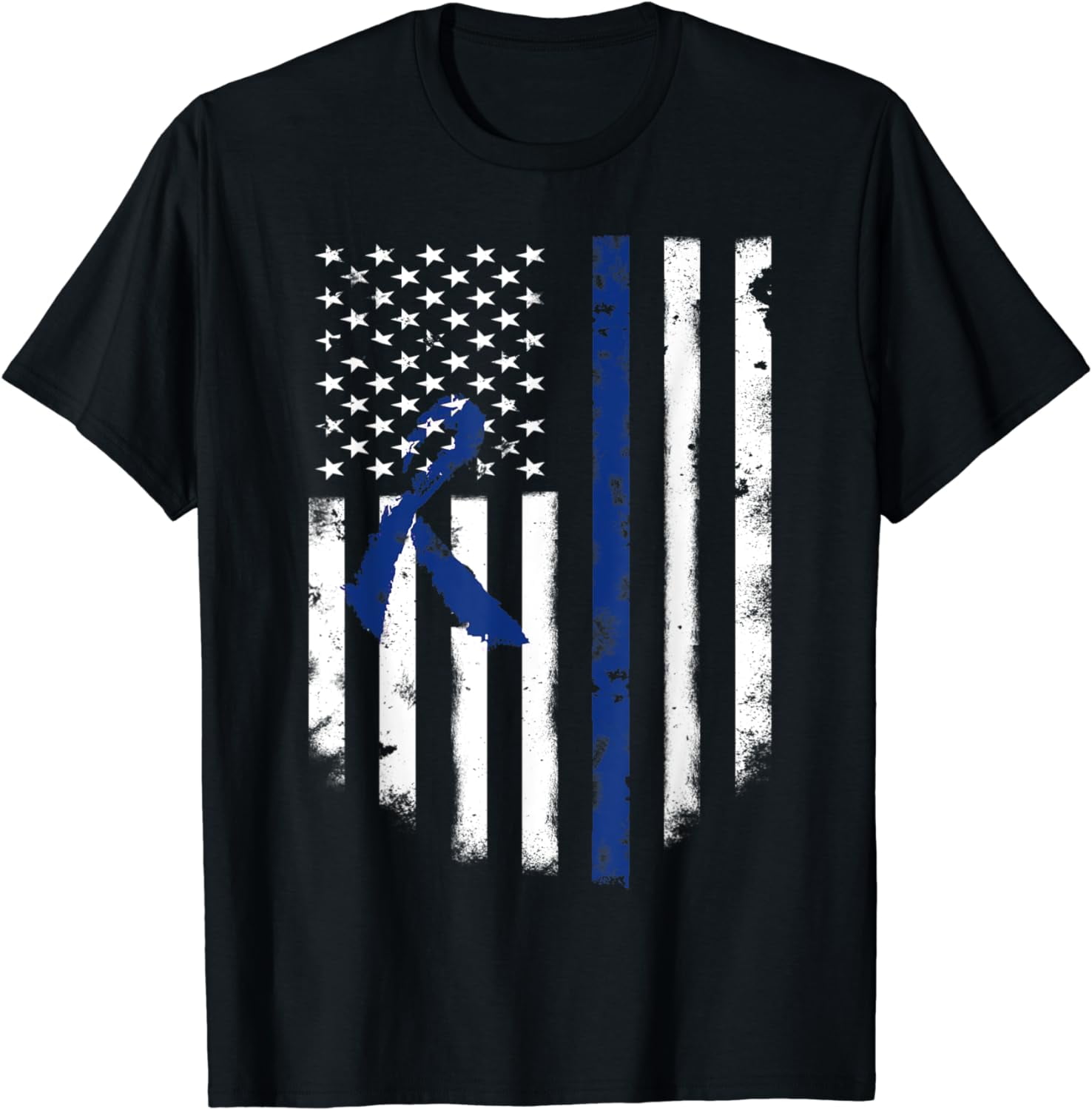 USA Flag ALS Awareness Cotton T-Shirt May Month Blue Ribbon Tee ...