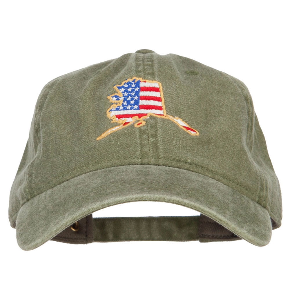 USA Flag Alaska Map Embroidered Washed Buckle Cap - Olive OSFM ...