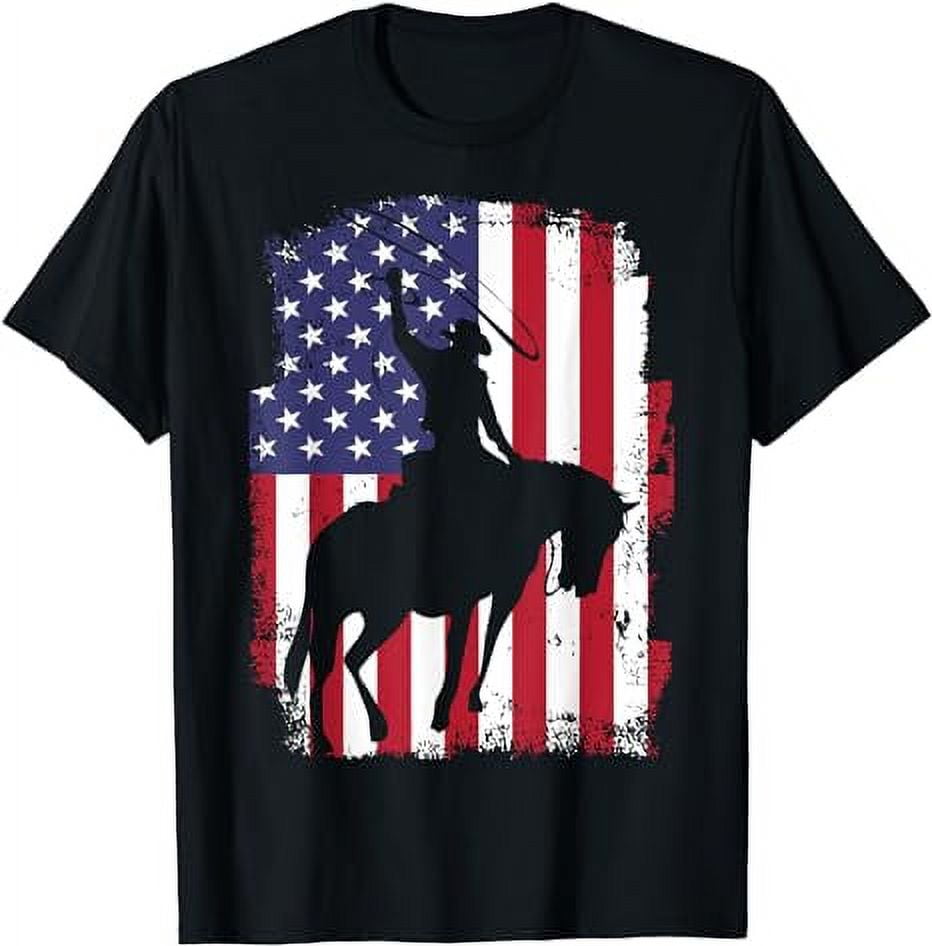 USA Flag American Pride Texas Horseback Riding Cowboy T-Shirt - Walmart.com