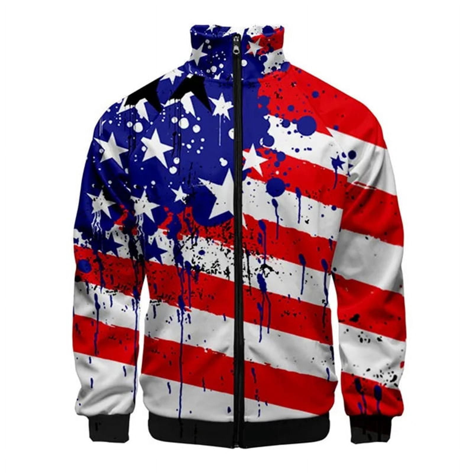 USA Flag American Stars And Stripes 3D Stand Collar Jackets Men Women ...