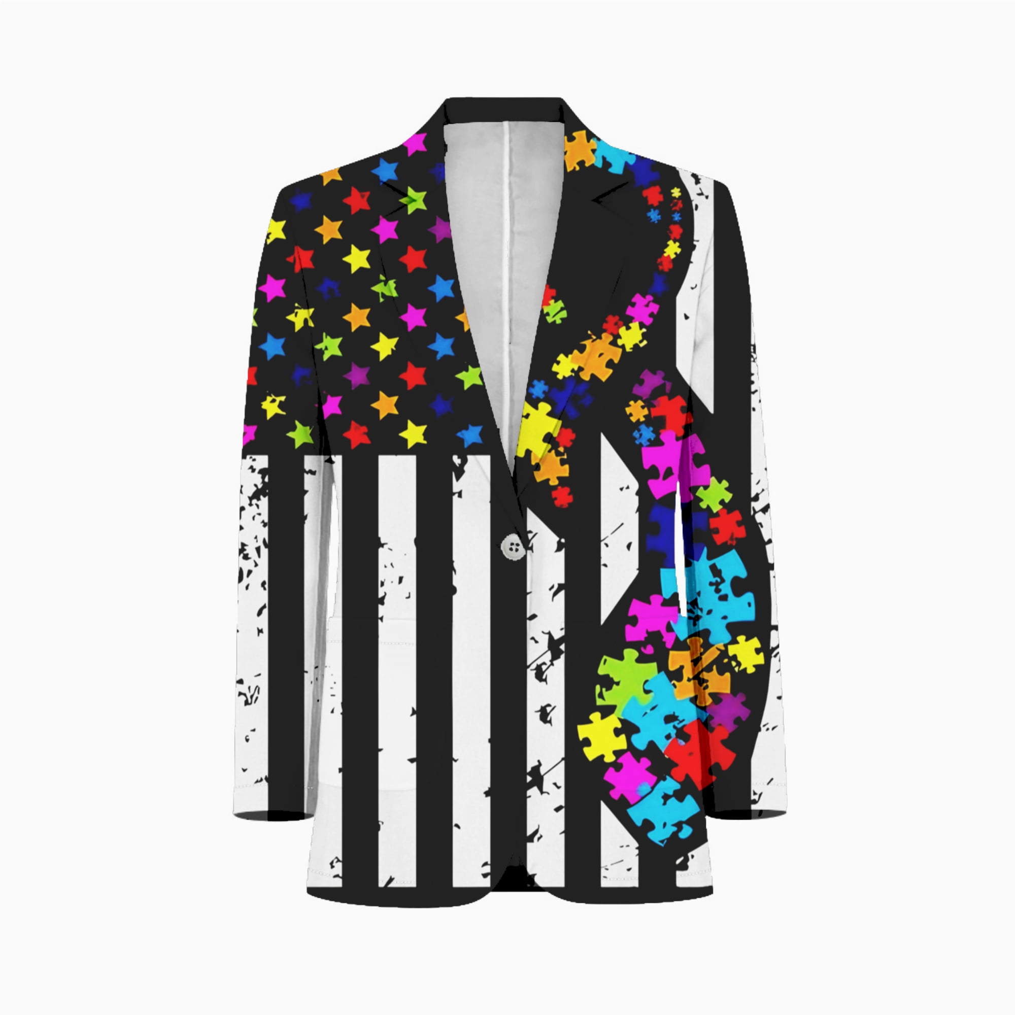 USA Flag Autism Mens Suits Shawl Collar Slim Fit Suit Mens Groom Jacket ...