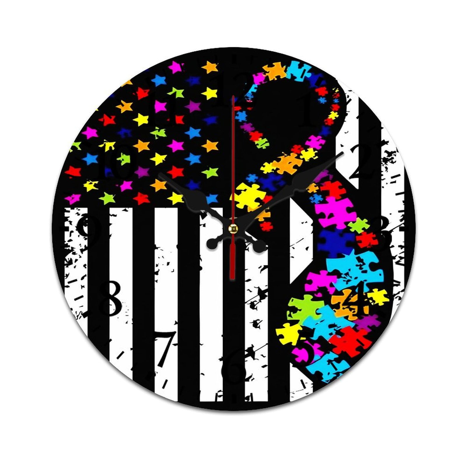 USA Flag Autism Wall Clock Modern Design Clocks Wall Hanging Home ...