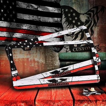 2 Pack American Flag License Frames Cover, Universal Aluminum Matte ...