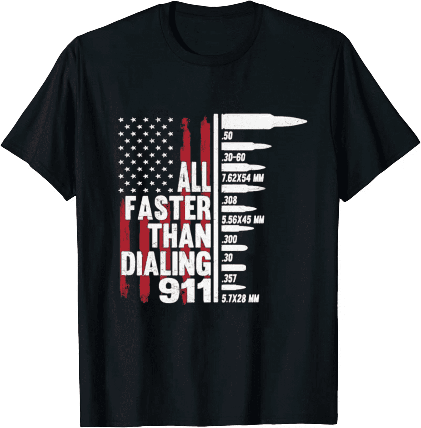 USA Flag & Bullet Print,Graphic Design Crew Neck T-shirt, Casual Comfy ...