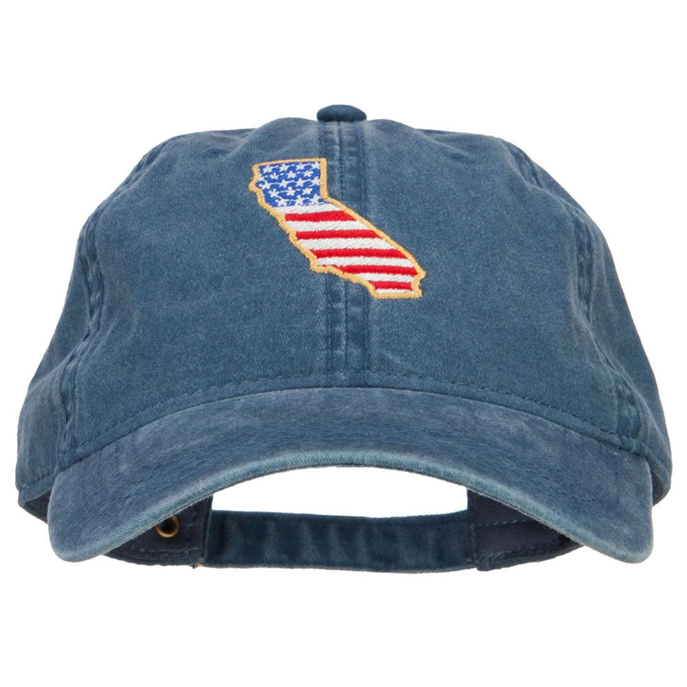 USA Flag California Map Embroidered Washed Buckle Cap - Navy OSFM ...
