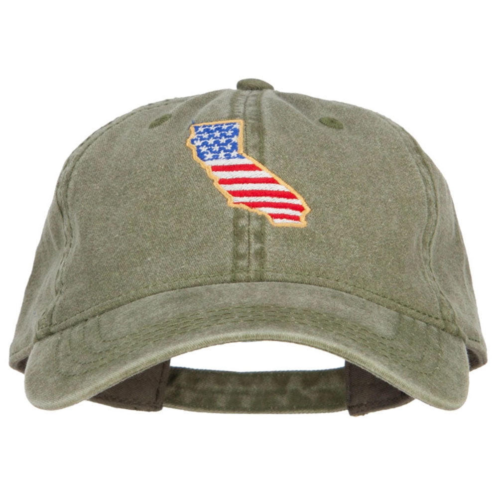 USA Flag California Map Embroidered Washed Buckle Cap - Olive OSFM ...