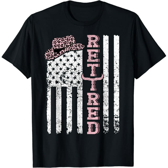 USA Flag Cool Western Happy Retirement Party Cowgirl Retired T-Shirt ...